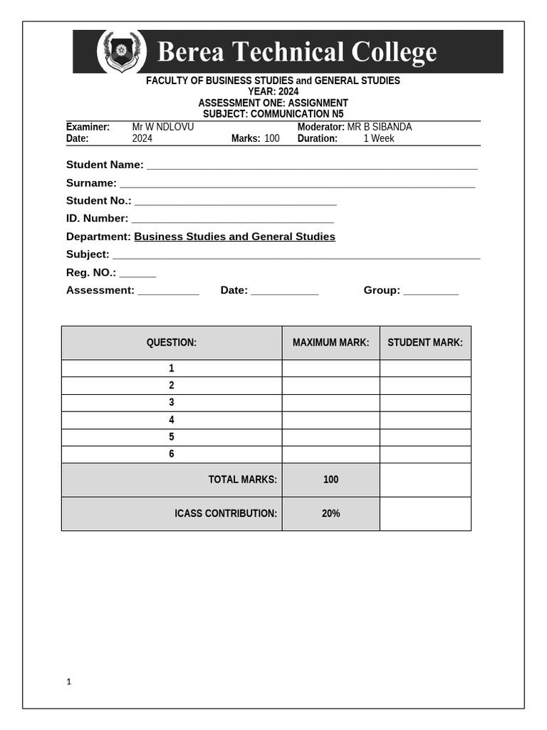 Comm N5 - Assignment Cover | PDF | Art