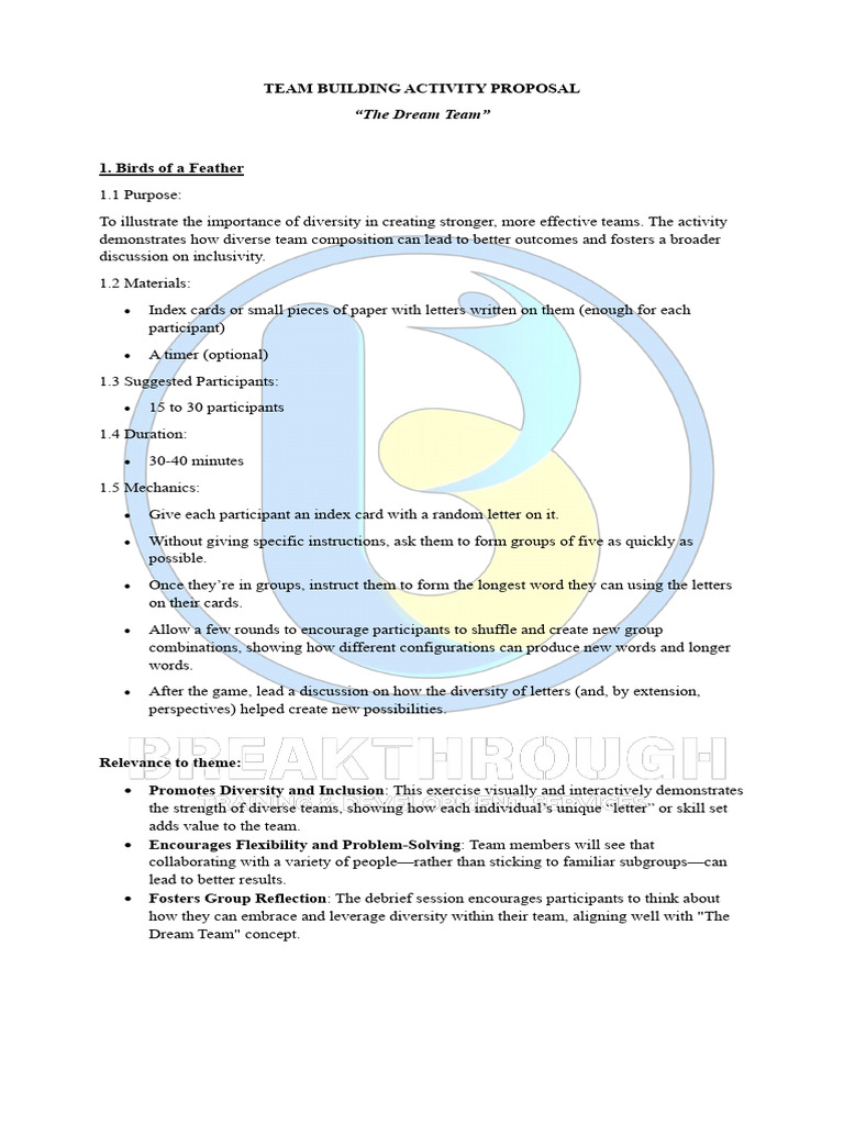 Team Building Activity Proposal | PDF | Communication | Human Communication