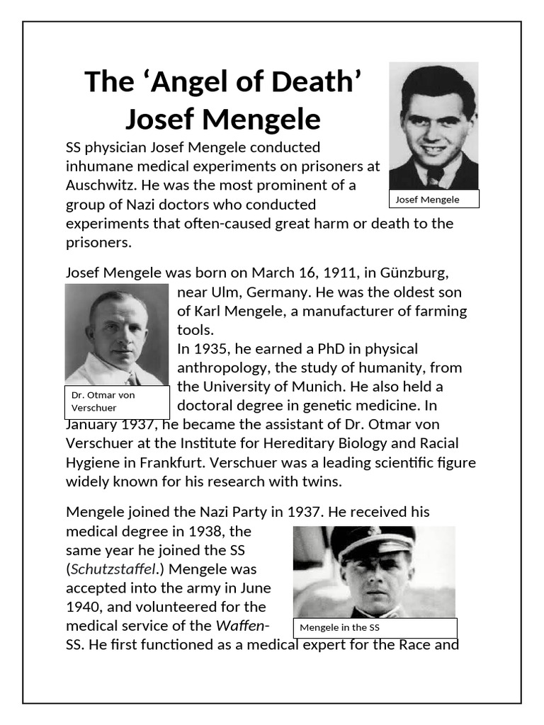 Josef Mengele: The Angel of Death | PDF | The Holocaust | Nazi War Crimes