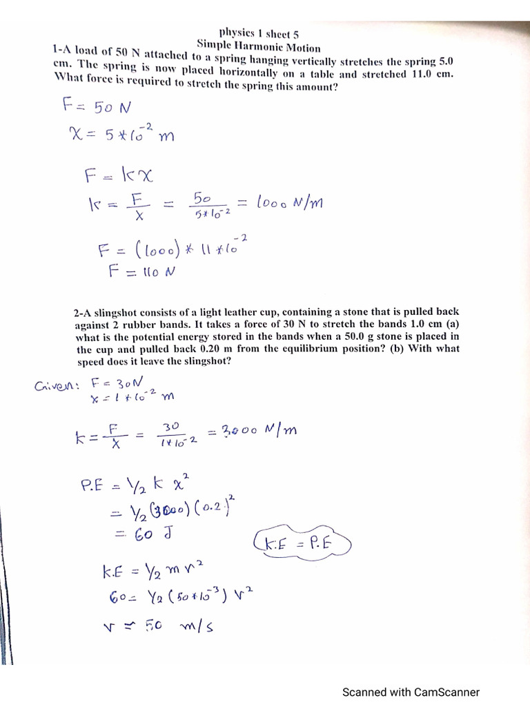 Sheet 5 Simple Harmonic Motion | PDF