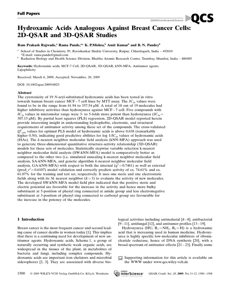 QSAR Combinatorial Science - 2009 - Rajwade - Hydroxamic Acids ...