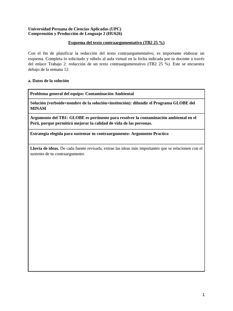 HU626 Ficha Individual para Subir El Esquema Del TB2 CPL2 2024 Mejora | PDF | Sustentabilidad