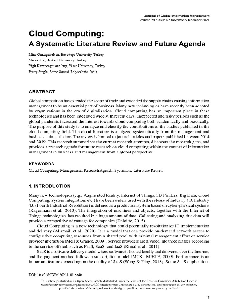 Cloud Computing A Systematic Literature Review | PDF | Software As A Service | Cloud Computing