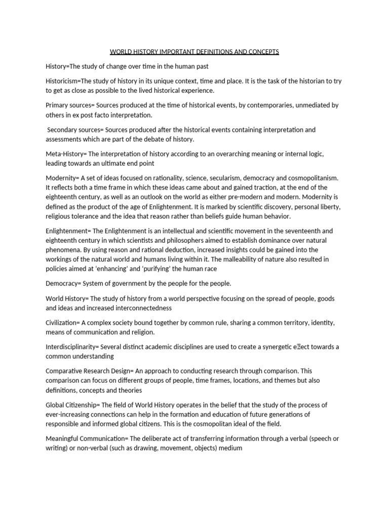 World History Important Definitions and Concepts | PDF ...