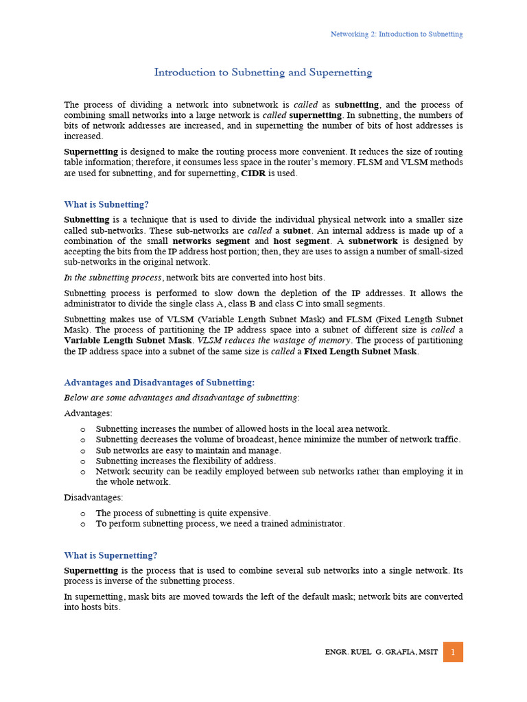 Introduction To Subnetting and Supernetting | PDF | Network Architecture | Internet Architecture
