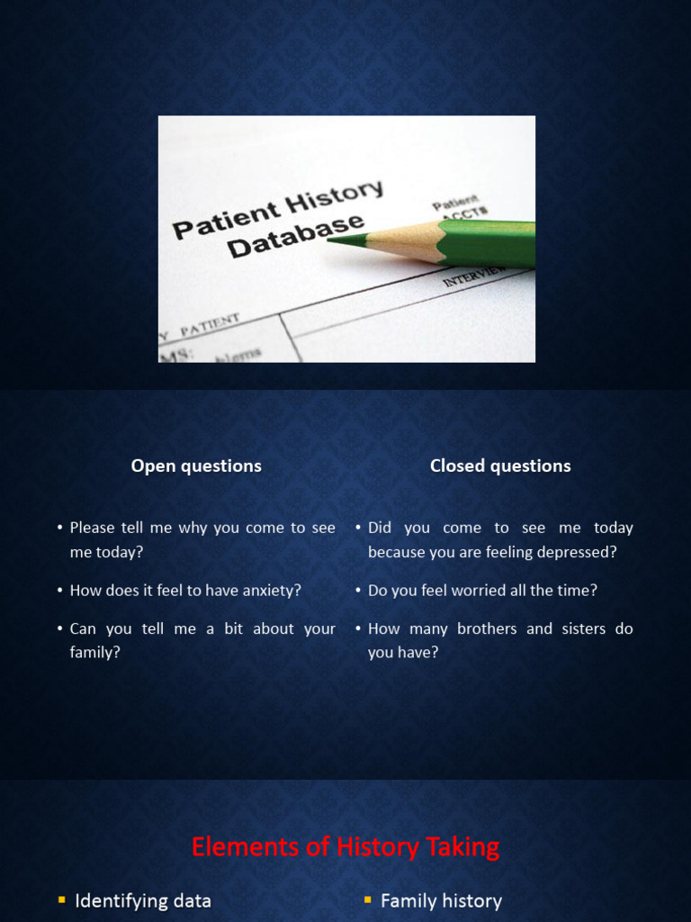 History Taking | PDF | Psychiatry | Mental Disorder