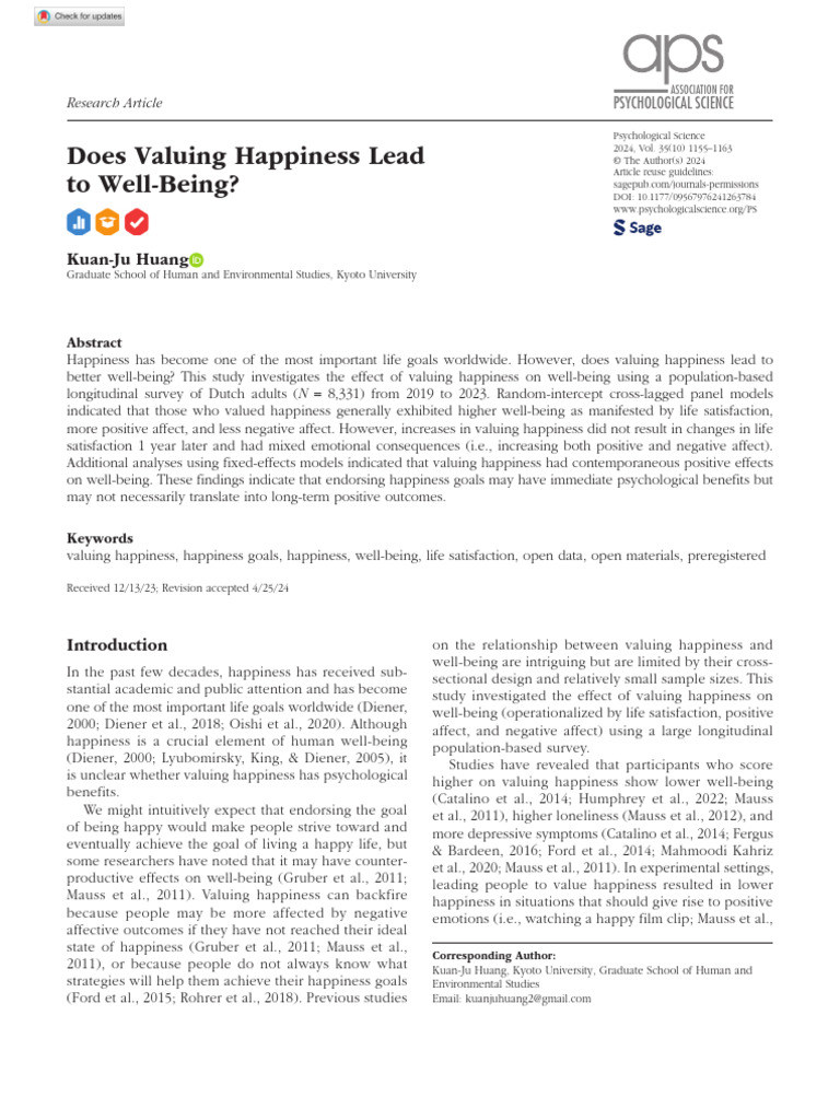 Valuing Happiness and Well-Being Insights | PDF | Happiness | Well Being
