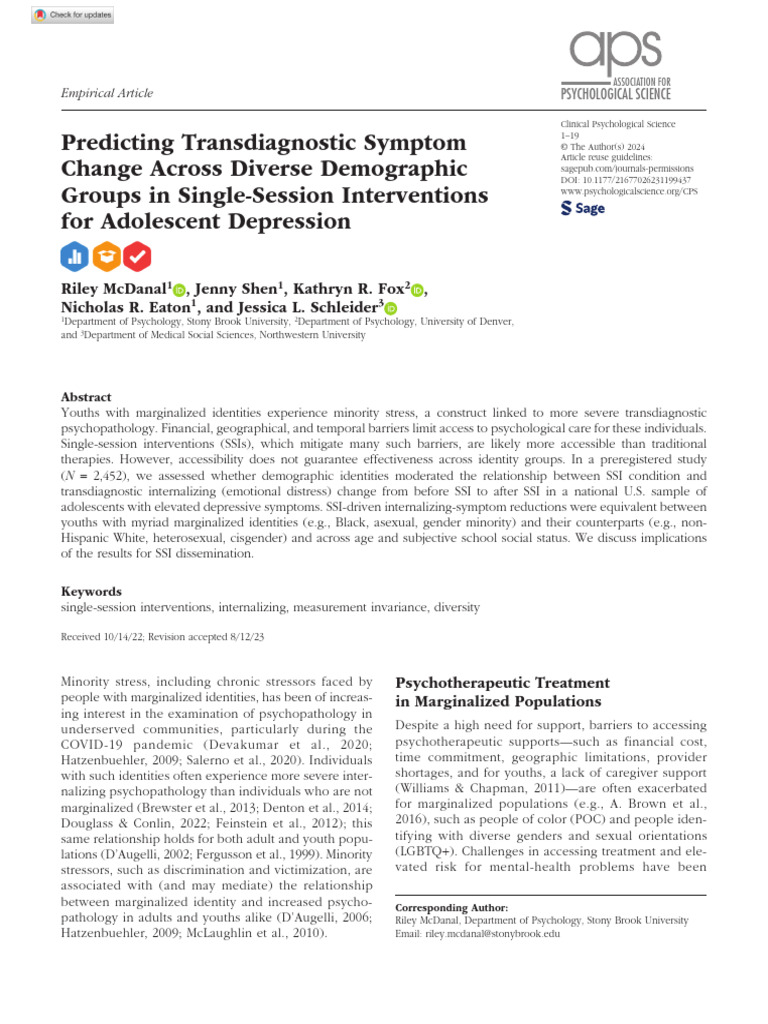 Predicting Transdiagnostic Symptom Change Across Diverse Demographic ...