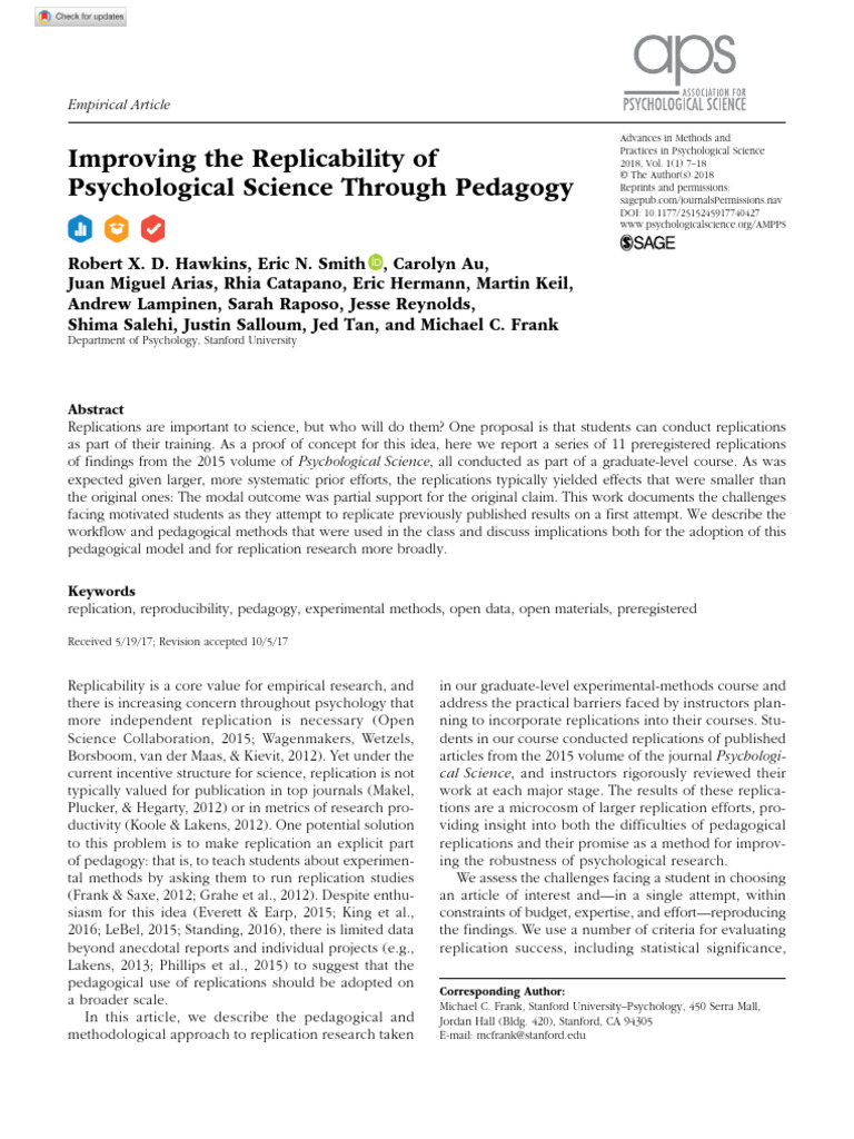 Enhancing Replicability in Psychology Education | PDF | Sampling ...