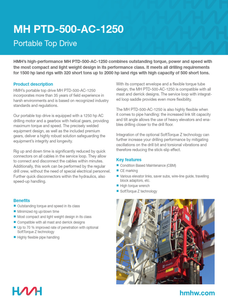 Rebrand 5 ESS Top Drive PTD 500 AC 1250 | PDF | Drill | Manufactured Goods