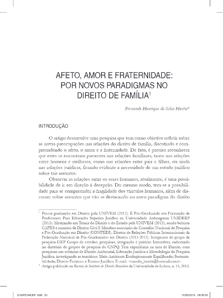 Afeto, Amor e Fraternidade - Por Novos Paradigmas No Direito de Família ...