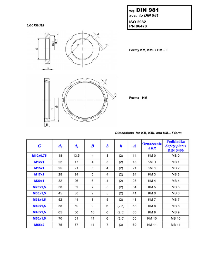 DIN 981 Locknut Dimensions and Specs | PDF | Metalworking