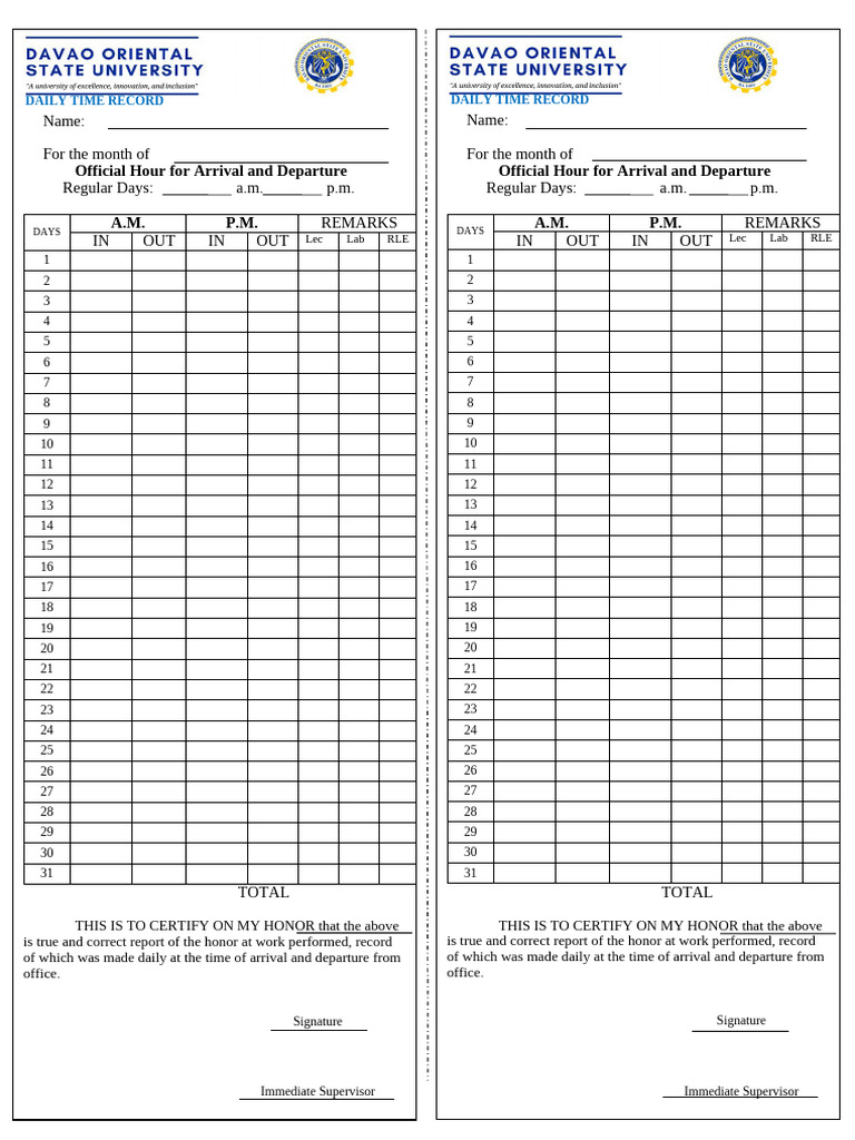 Daily Time Record DTR | PDF