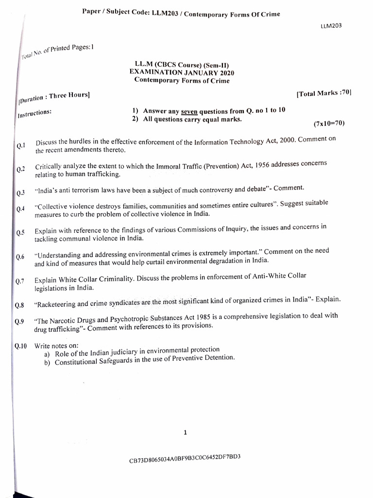 LL.M. Sem-II Contemporary Forms of Crime Jan 2020 | PDF | Crime & Violence | Crimes