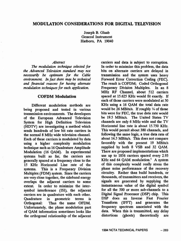 1994 Modulation Considerations For Digital Television | PDF ...