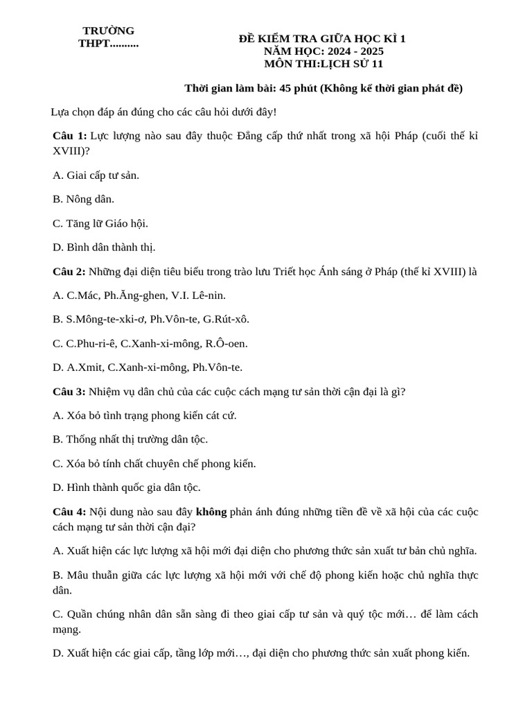 De Thi Lich Su 11 1 | PDF