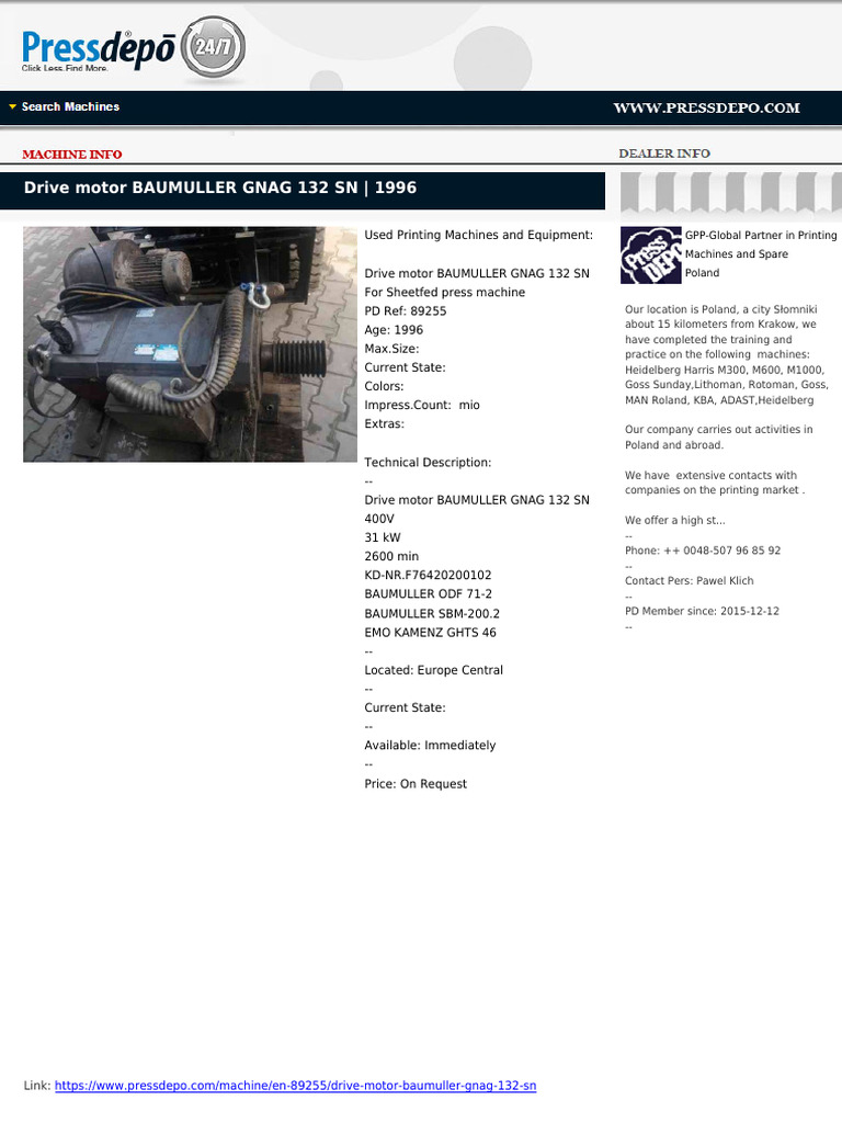 Drive Motor Baumuller Gnag 132 SN 89255 | PDF | Printing | Publishing