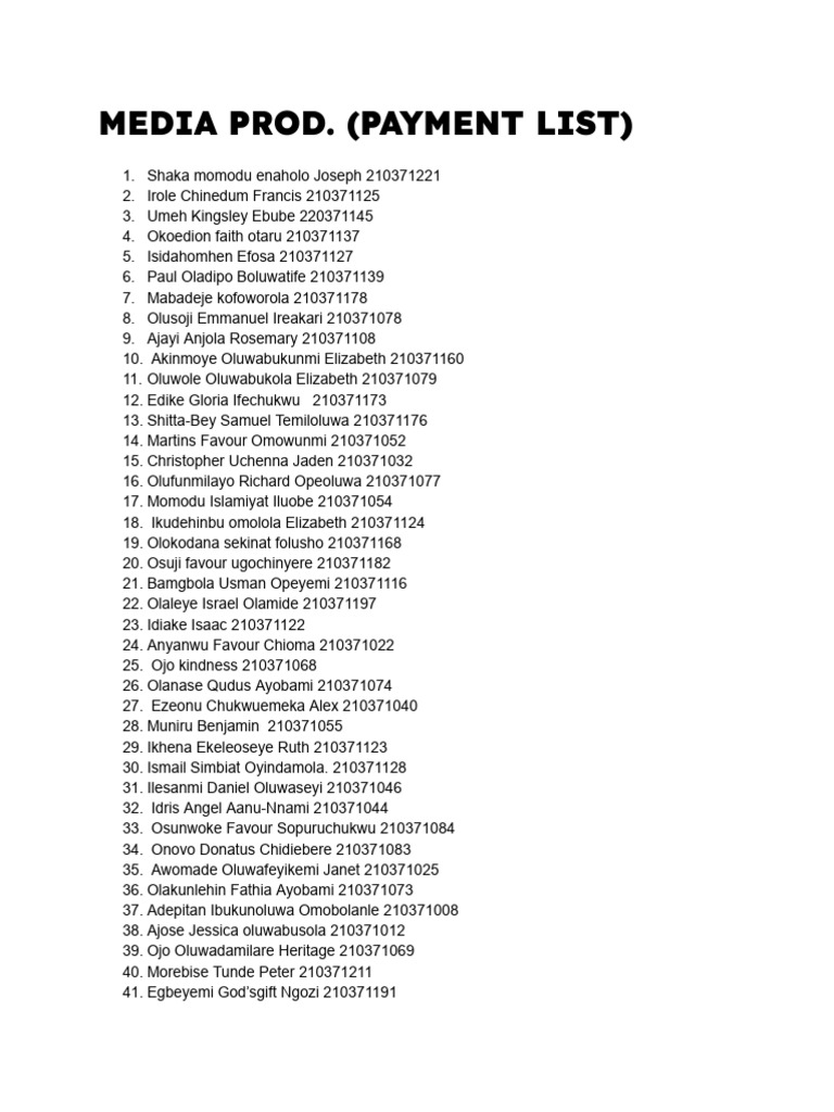 Media Prod Payment List | PDF