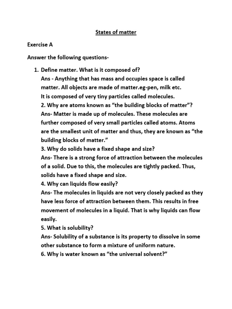 States of Matter - Ex A Questions Answers V Sci - 4220 - SM | PDF ...