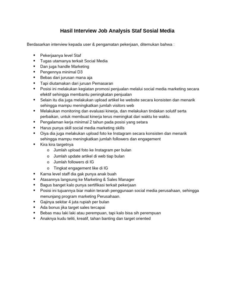 Bahan - Job Analysis - Hasil Interview Jabatan | PDF