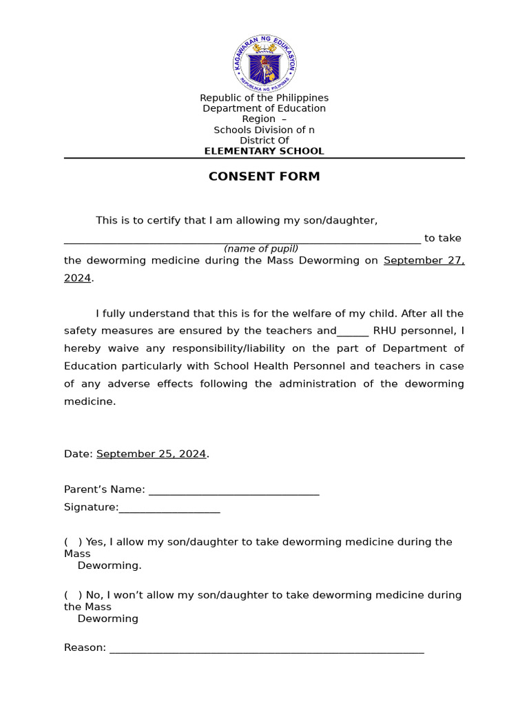 Deworming Consent | PDF | Wellness