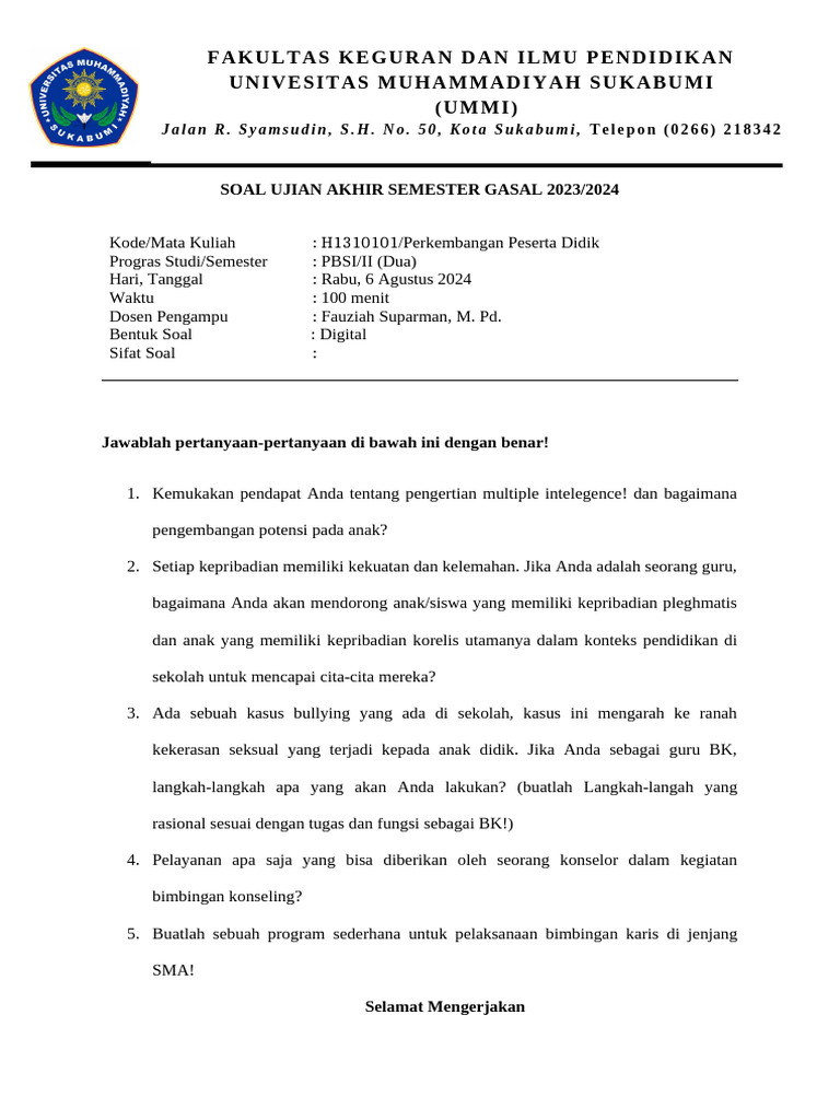 Uas - PPD Dan Konselingdocx 1722994748 | PDF | Karier & Perkembangan