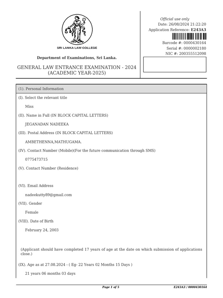 General Law Entrance Examination - 2024 (Academic Year-2025) | PDF ...