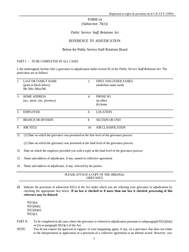Main - Form 14 Reference To Adjudication Canada | PDF | Public Law ...