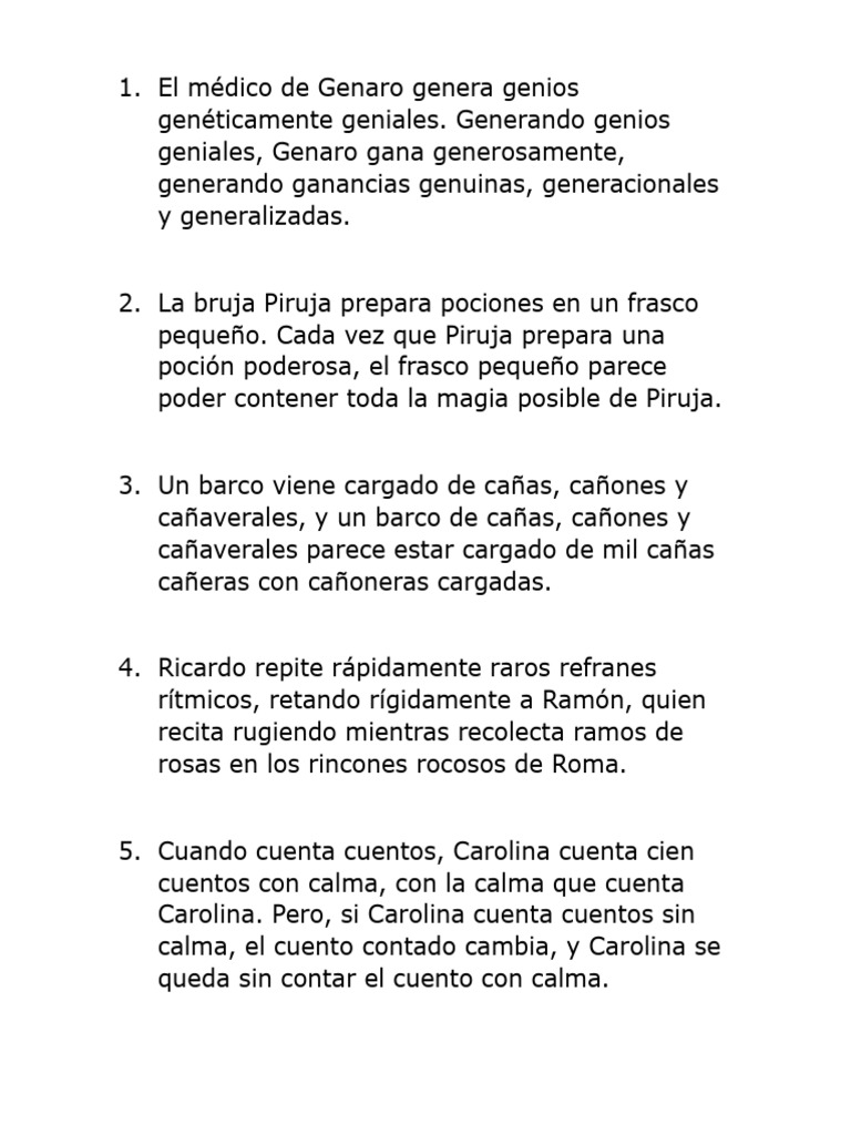 Ejercicios Vocalizacion Trabalenguas | PDF