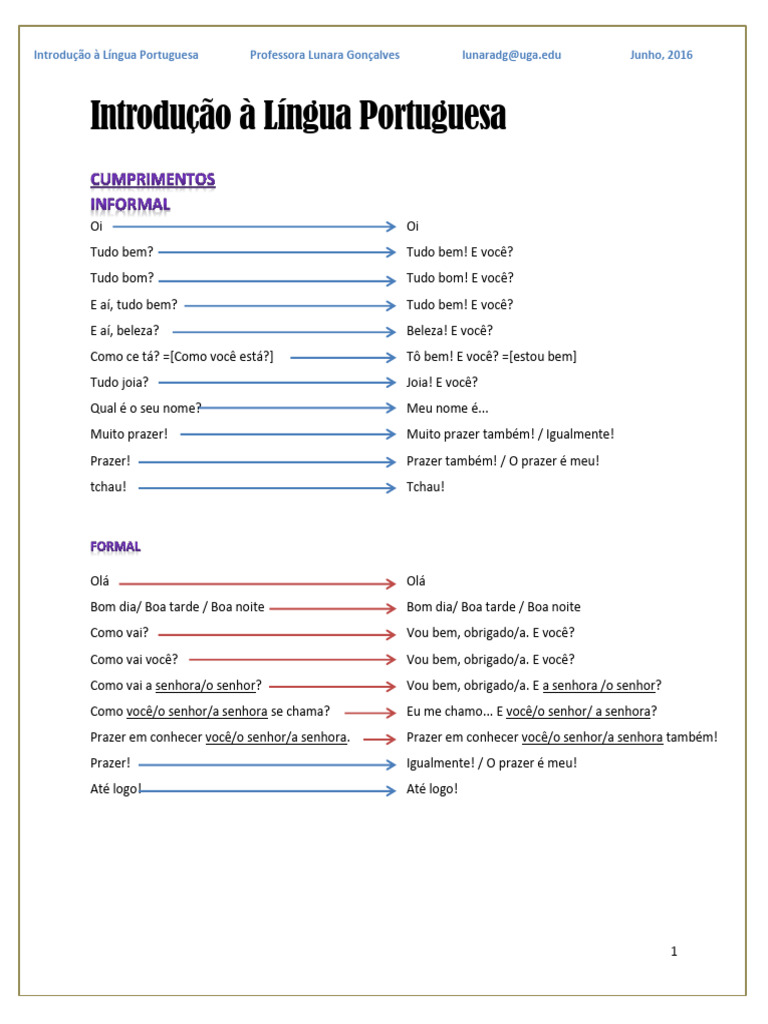 Portuguese Handout | PDF | Linguística