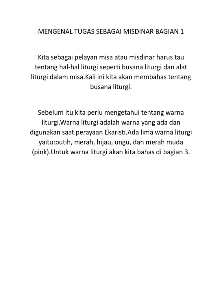 Mengenal Tugas Sebagai Misdinar Bagian 1 | PDF