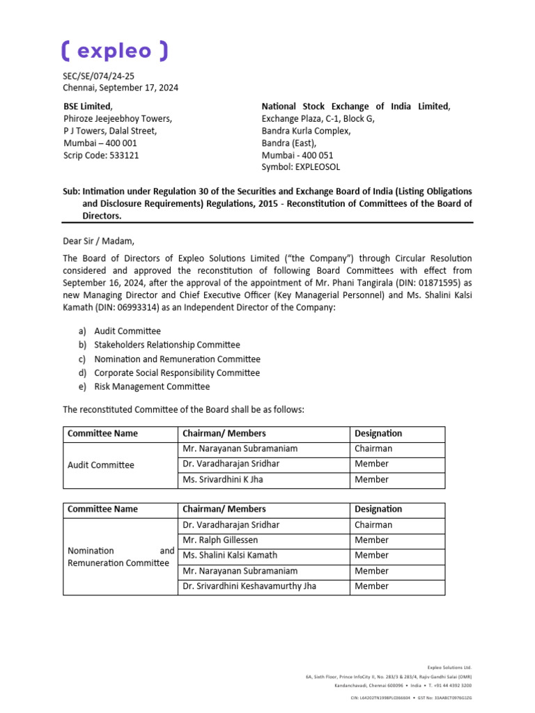 Expleo Solutions Ltd. 6A, Sixth Floor, Prince Infocity Ii, No. 283/3 ...