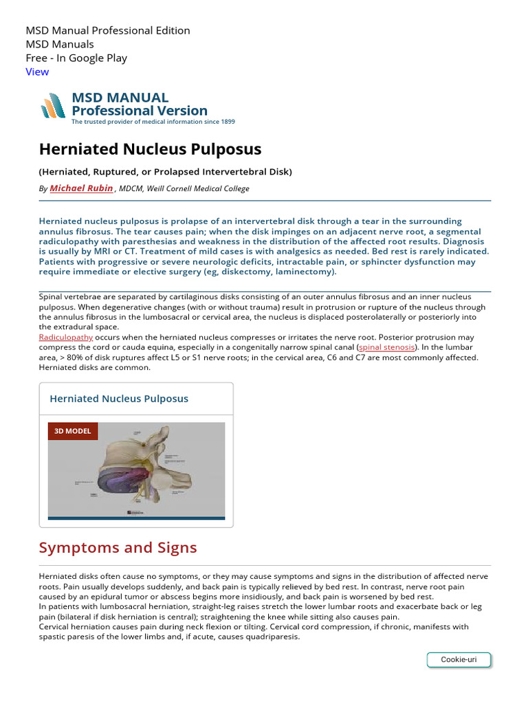 Herniated Nucleus Pulposus - Neurologic Disorders - MSD Manual Professional Edition | PDF | Back ...