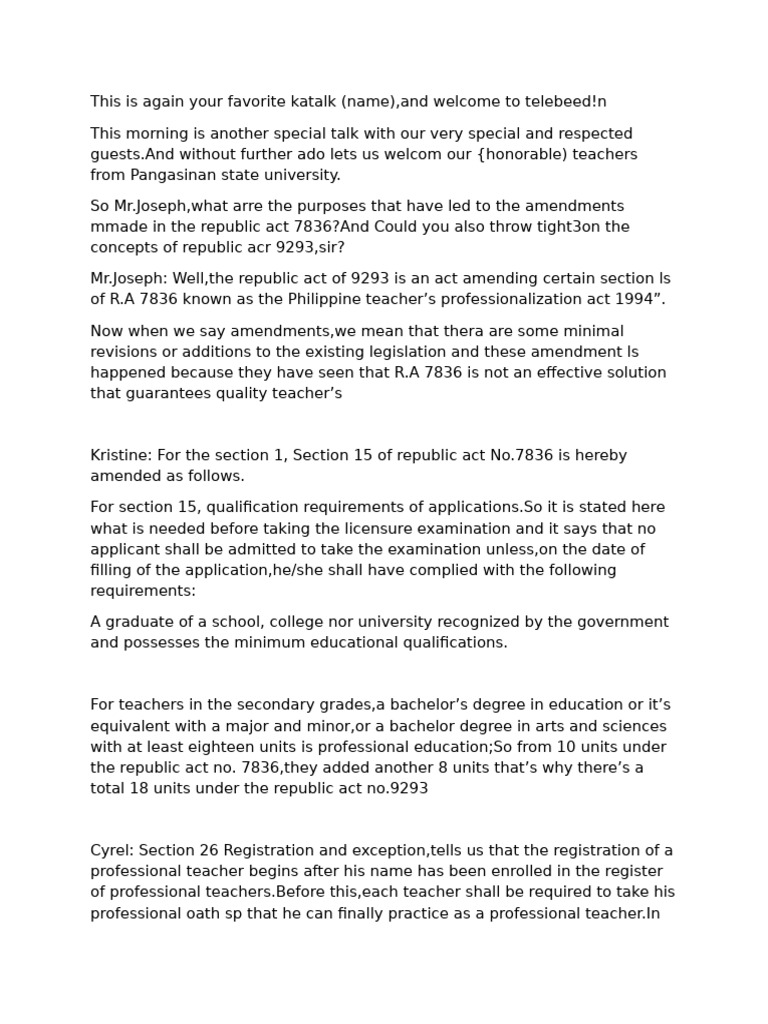 3.amendment To Certain Sections of R.A 7836 (9293) | PDF | Teachers ...