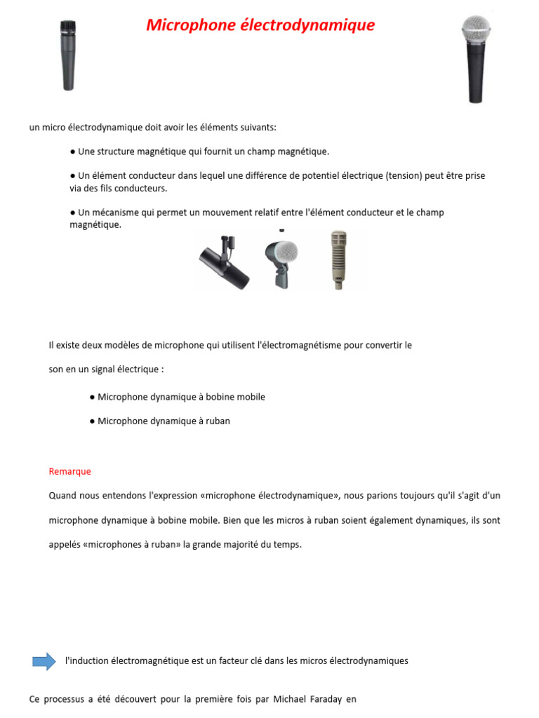 Microphone électrodynamique : fonctionnement | PDF | Microphone | Inducteur