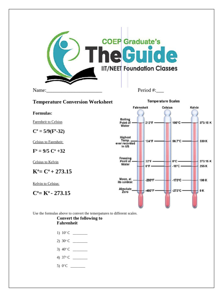 9TH Temperature - Conversion WORKSHEET PDF | PDF | Teaching Methods ...