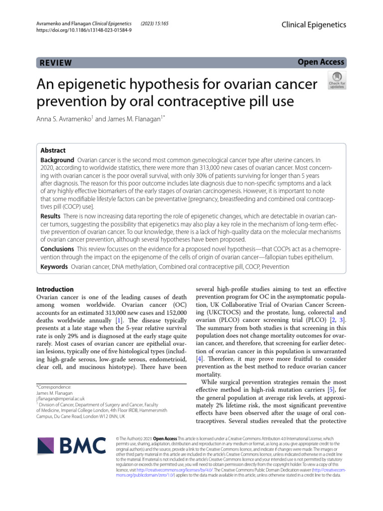 An Epigenetic Hypothesis For Ovarian Cancer Prevention by Oral ...
