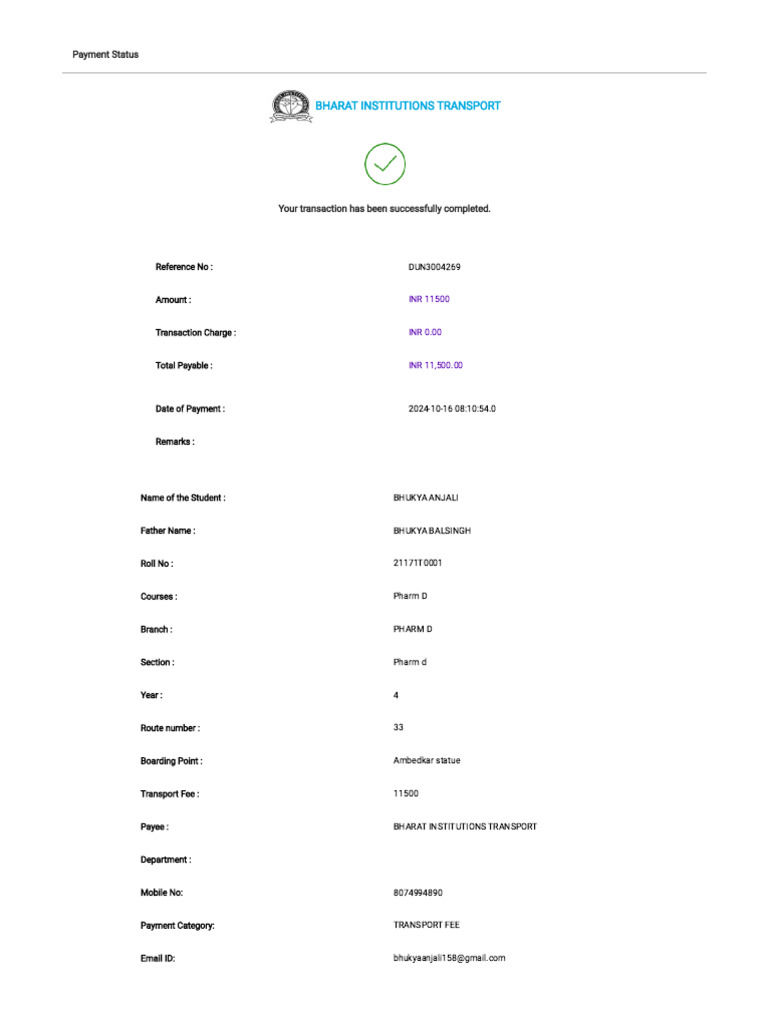Anjali Bus Fee | PDF