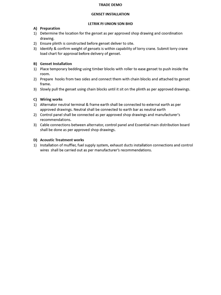 Genset Installation Guide by Letrik PJ Union | PDF | Technology ...