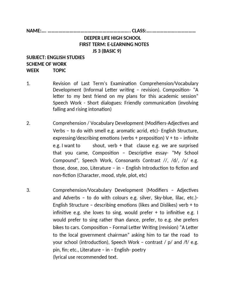 JS 3 English Studies Overview | PDF | English Language | Verb