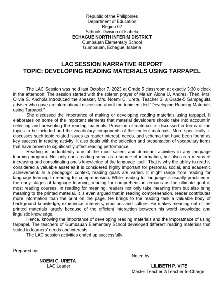 LAC Sessions | PDF | Reading Comprehension | Learning