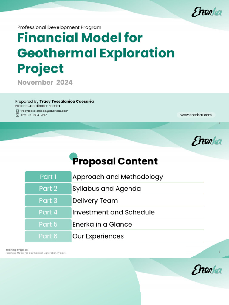 Training Proposal - Financial Model for Geothermal Exploration - Enerka ... Training Proposal - Financial Model for Geothermal Exploration - Enerka ...