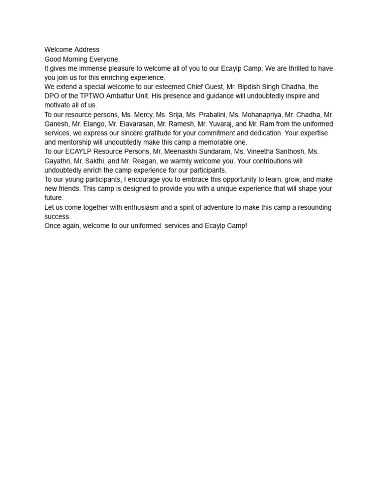 Welcome Address | PDF