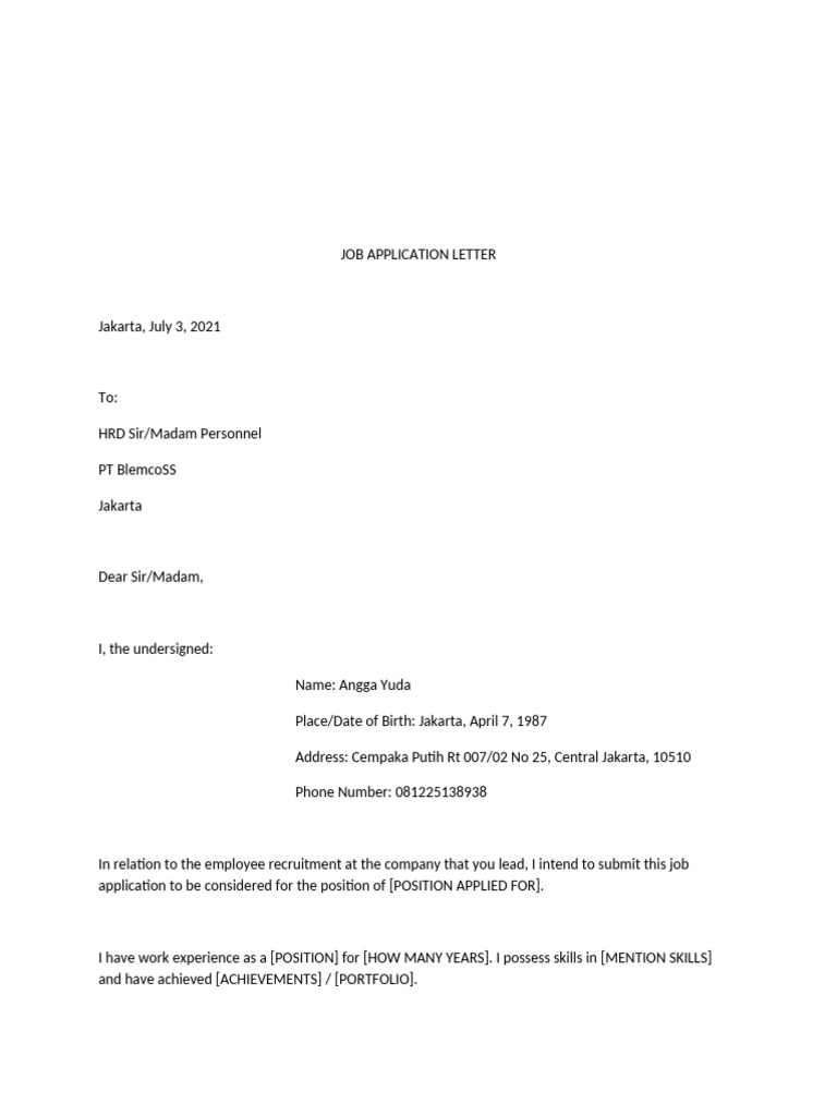 Job Application Letter | PDF