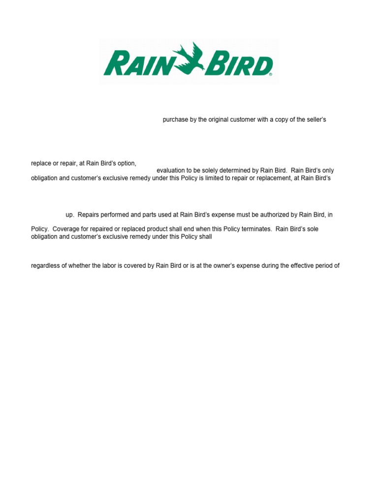 Rain Bird - Pump Station Professional Customer Satisfaction Policy 1-26 ...