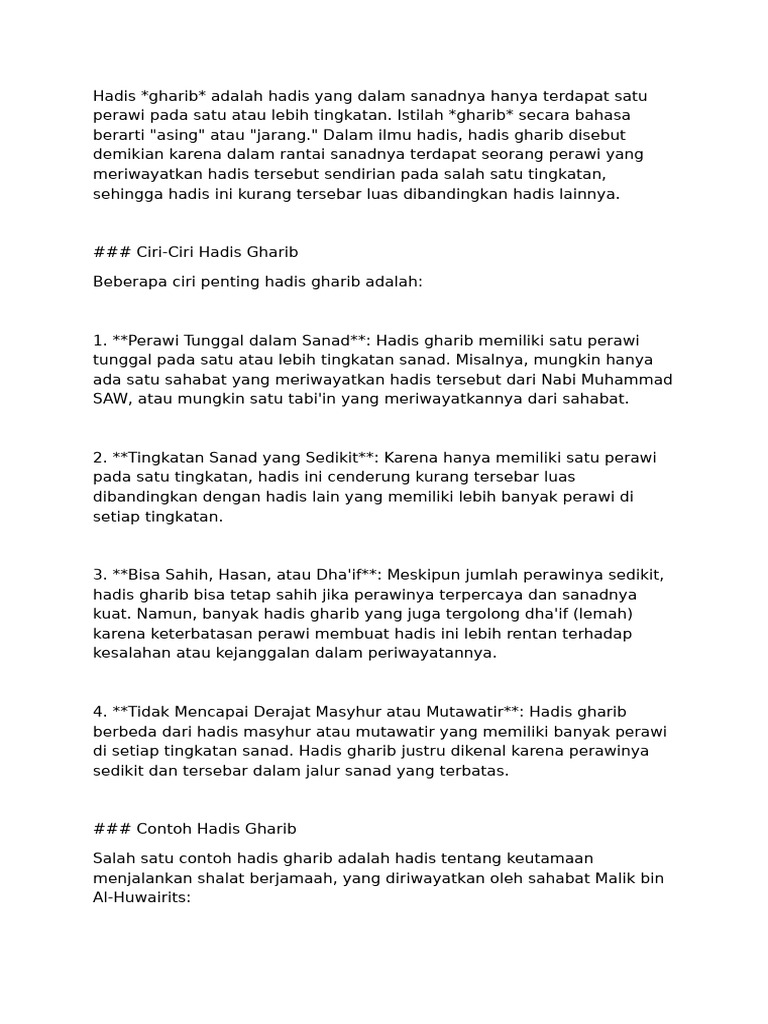 Pengertian dan Ciri Hadis Gharib | PDF