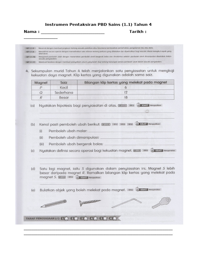Instrumen Pentaksiran PBD Sains Tahun 4 | PDF