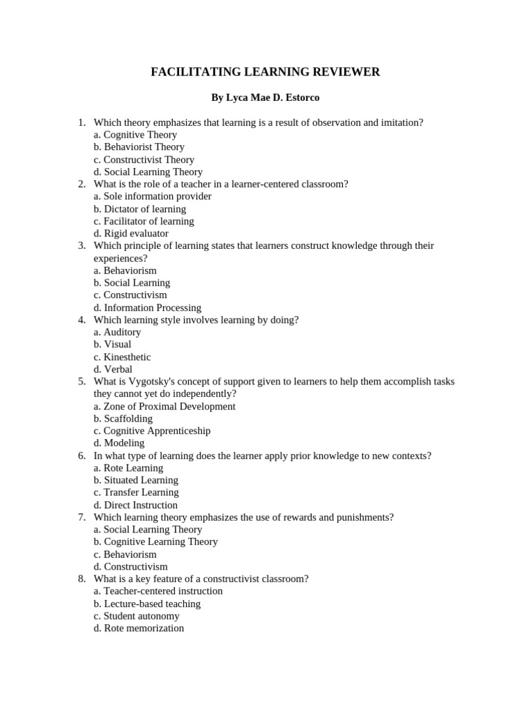 FACILITATING LEARNING | PDF | Learning | Constructivism (Philosophy Of ...
