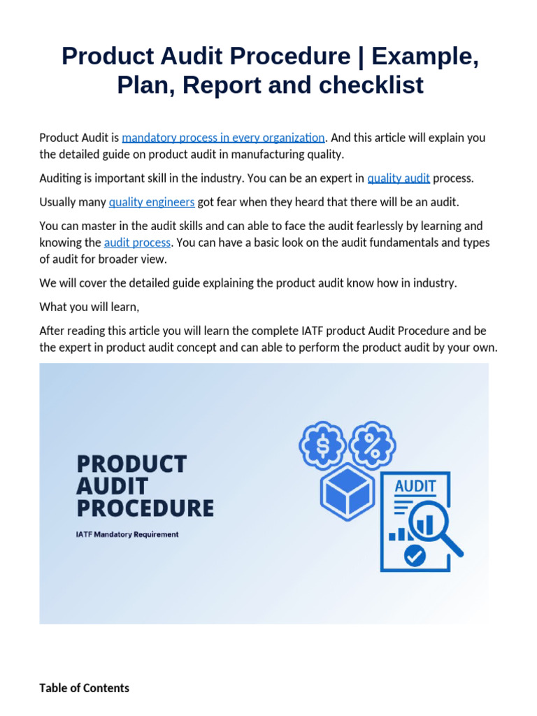 Product Audit Procedure Guide | PDF | Audit | Auditor's Report