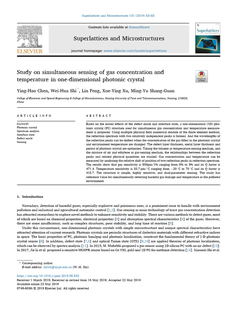 Study On Simultaneous Sensing of Gas Concentration and Temperature | PDF | Refractive Index ...